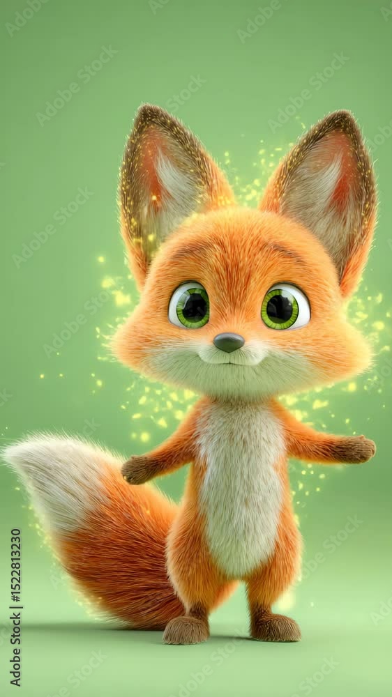 magical fox character,fantasy cartoon fox with glowing eyes on green ...