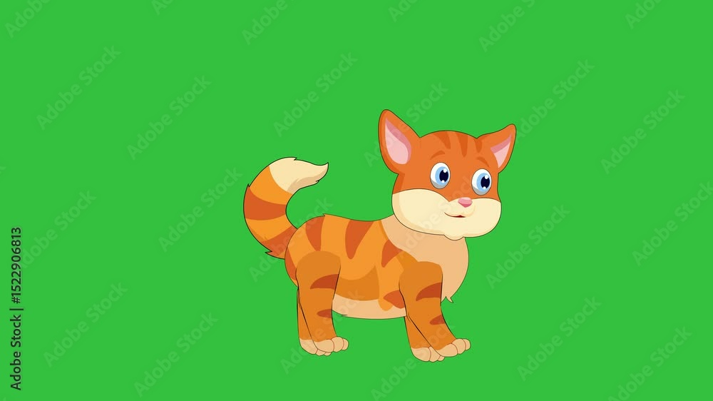 Cartoon Cat walking and talking 2d animation video with green screen ...