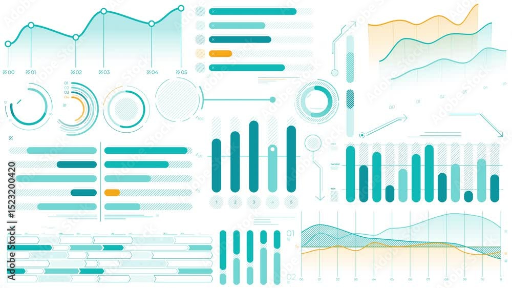 Animated collection of charts and business infographic elements Stock ...
