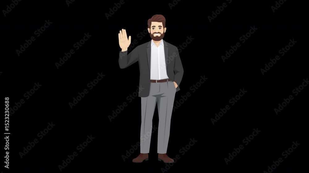 Animated cartoon business man waving hello. 2D character seamless loop ...