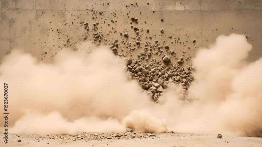 Powerful Explosion Impact with Dust Cloud, Flying Debris, Smoke, and ...