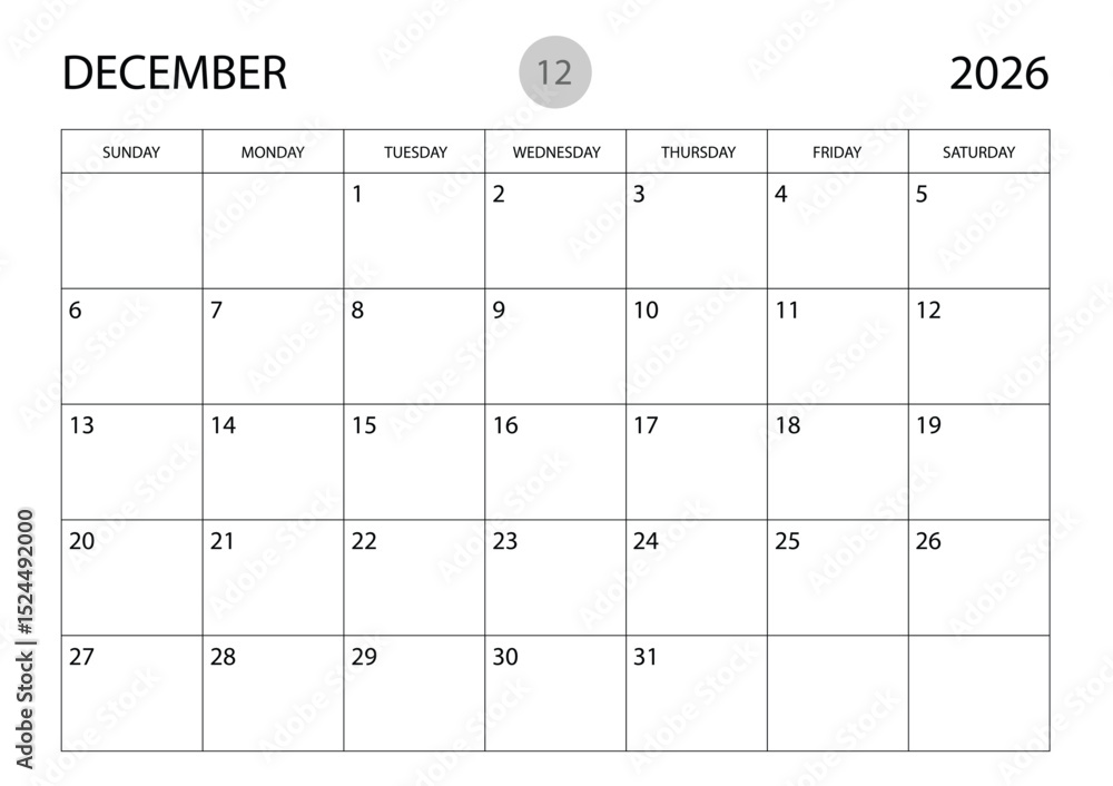 Póster December 2026 year planner template, calendar 2026 template ...