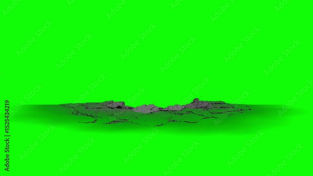 Ground collapse animation on green screen with smoke. Concrete ground ...