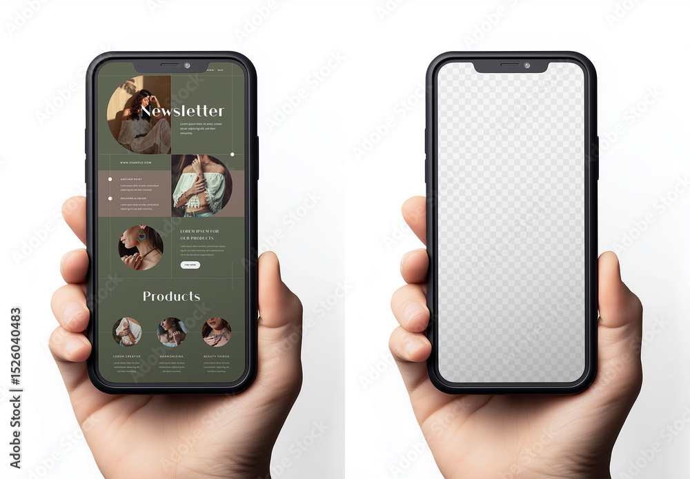 Smartphone Screen Mockup With Hand Stock Template | Adobe Stock