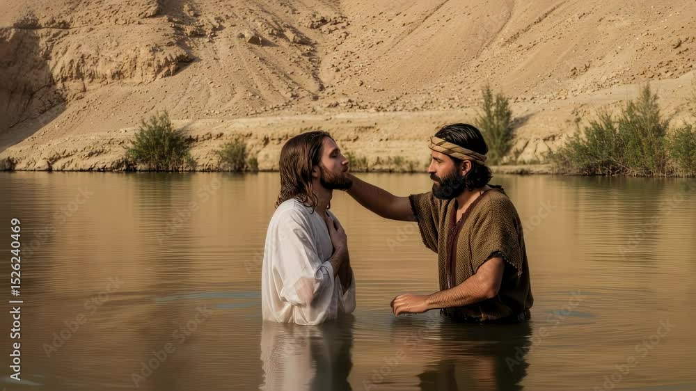 Vidéo Stock Jesus Christ is baptized by John the Baptist in the Jordan ...