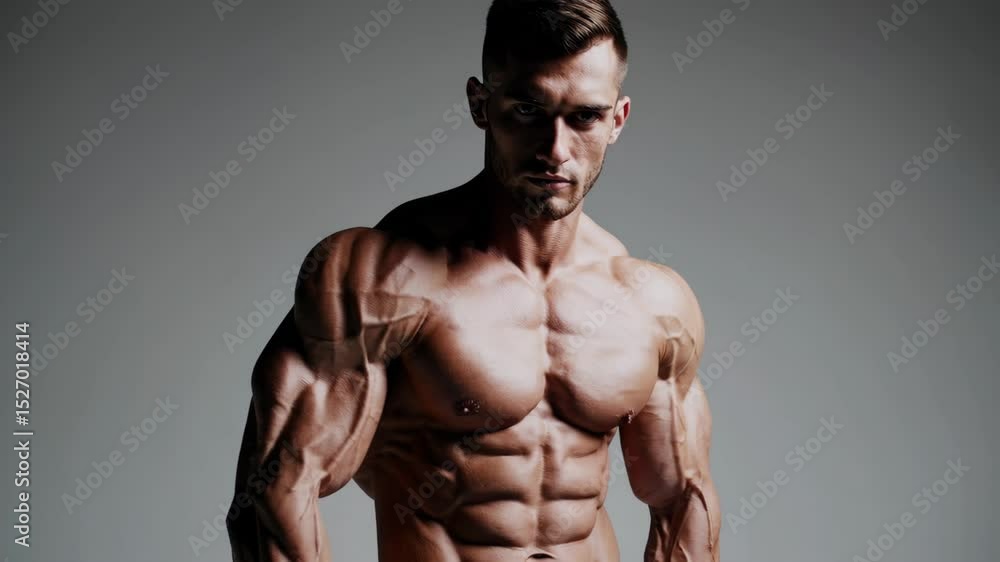 handsome young bodybuilder model standing in a wide, broad stance ...