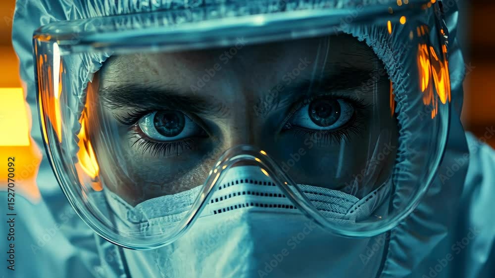 Focus of the Scientist: An intense close-up portrays a focused ...