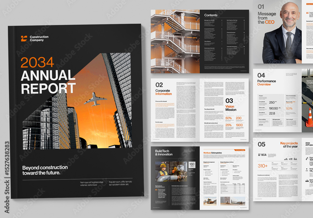 Annual Report Template with Construction Industry Theme Stock Template ...