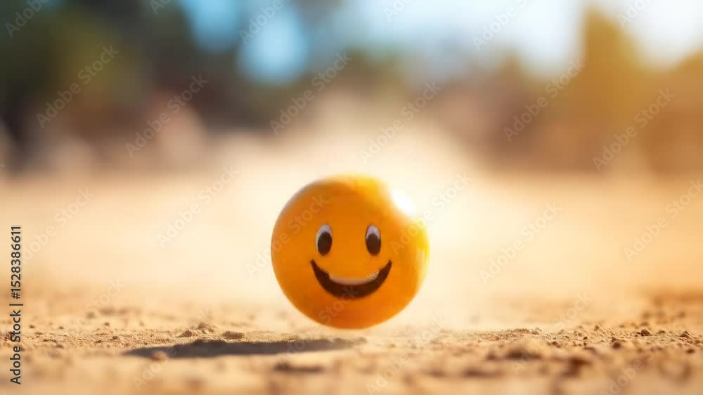 A yellow smiley face in mid-air, surrounded by a cloud of dust Stock ...