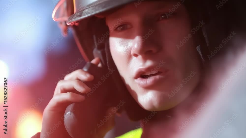 Firefighter Radio Communication Focus and Determination in Emergency ...