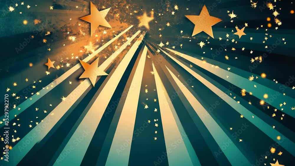 Dynamic animated golden starfield background with radiant beams and ...