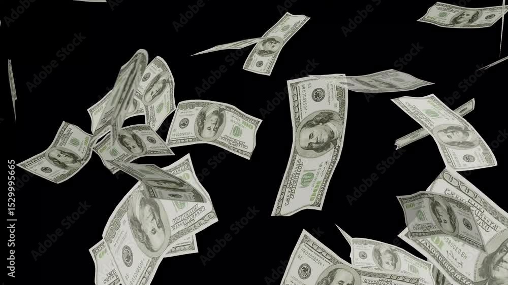 3d realistic Dollar Banknotes flying animation. Falling Money effect ...
