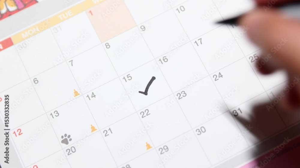 Noted check on the calendar at fifteen number Stock Video | Adobe Stock