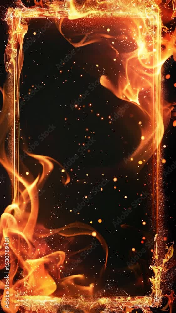 Abstract Burning Edge Decoration,Burning fire frame glowing on black ...