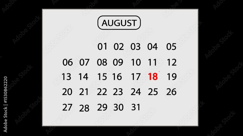 18 August Calendar Animation with Smooth Motion Graphics – Highlight ...