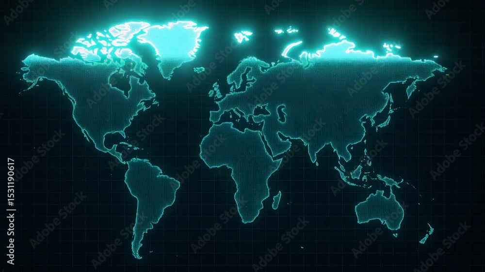 A glowing digital map of the world highlighting different countries in ...