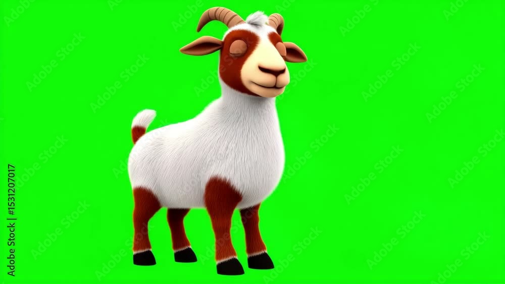 Animation goat on green screen background. Cute and adorable brown and ...