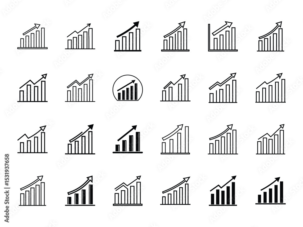 Poster Set of Business Growth and Bar Chart Icons – Line and Filled ...