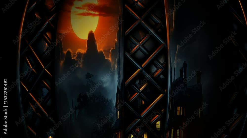 Creepy Reflection of a Big Haunted House on a Bloody Night Shows Dark ...