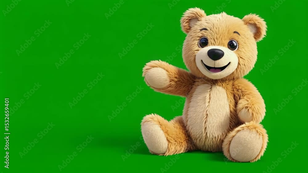 Cute Teddy Bear Waving Hi on Green Screen – Animated Plush Character ...