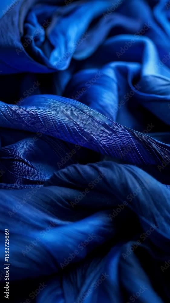Lush deep royal blue fabric folds, rippling texture, with dramatic ...