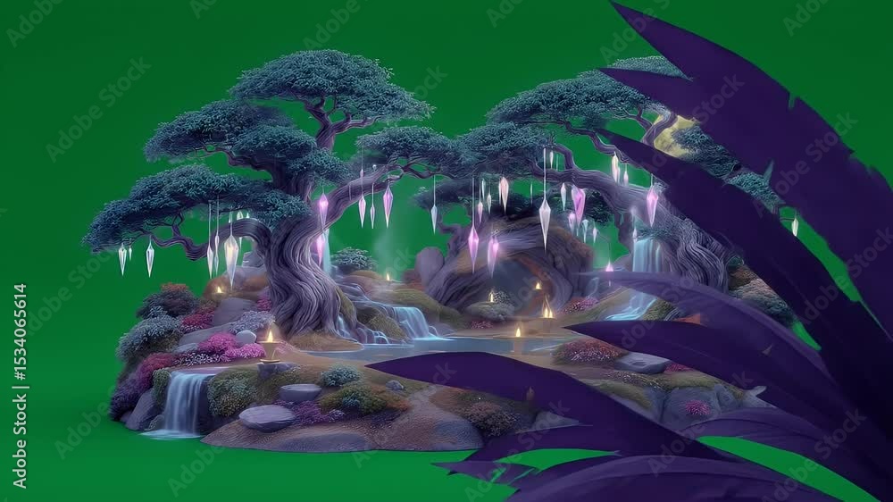 Fantasy Forest Glade Pixel Art Style with Waterfall and Glowing ...