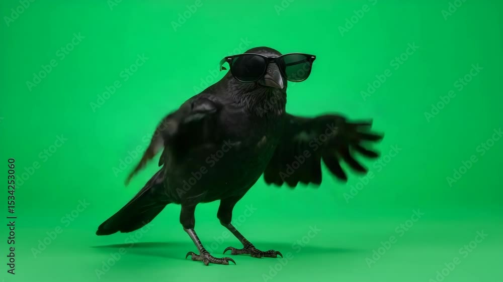 Cool Crow with Wings Spread on Green Screen - A black crow wearing ...