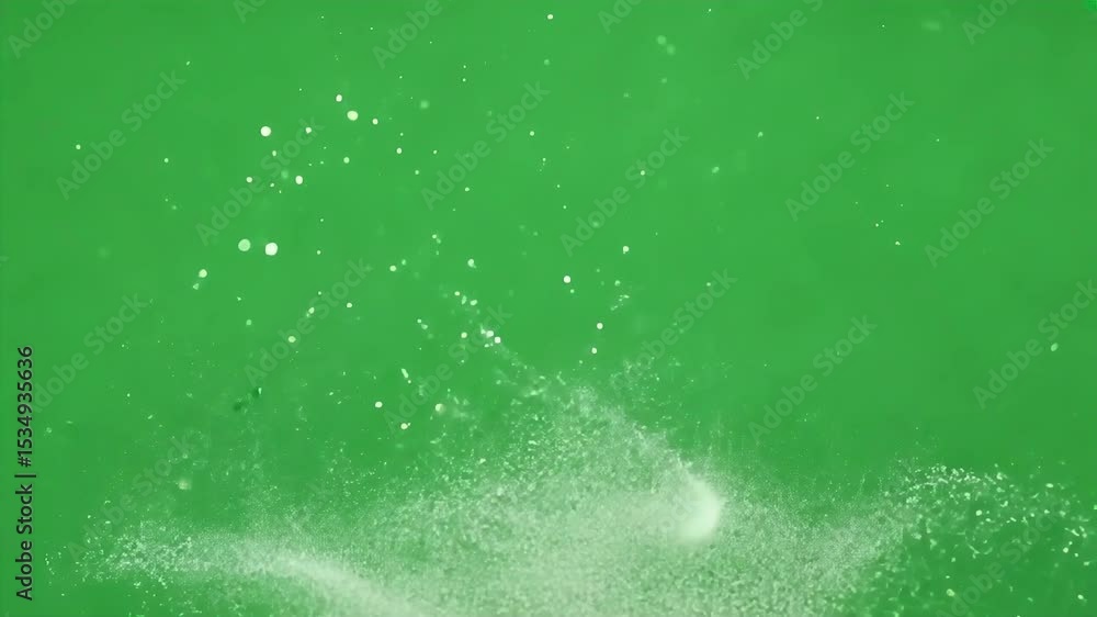 White particles ascend green screen background creating dynamic motion ...