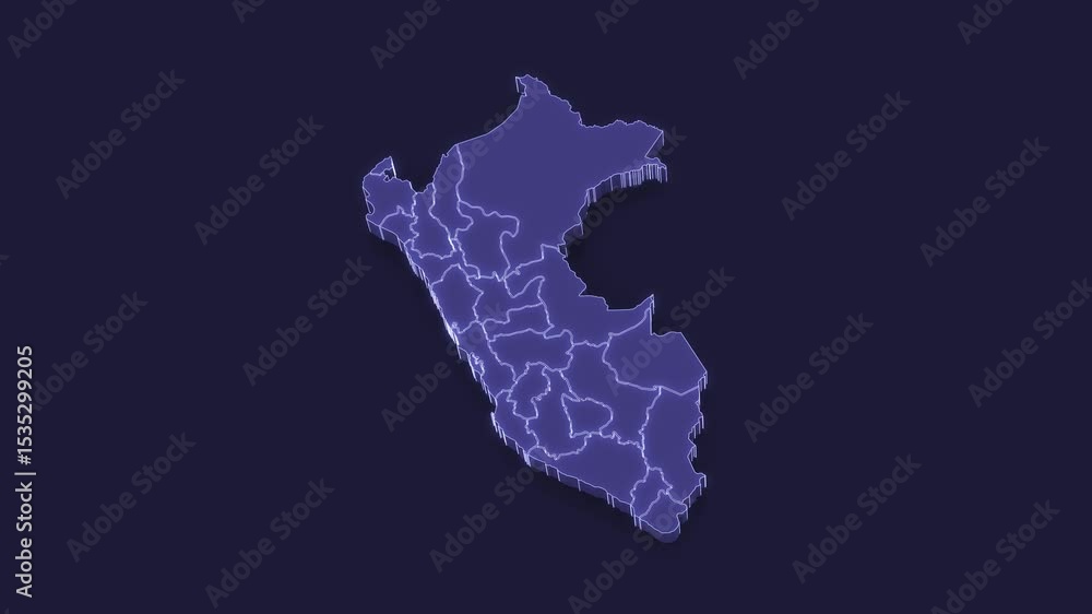 3D Animated Political Map with Peru Outline Highlighted. สต็อกวิดีโอ ...