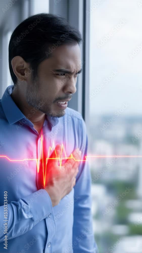 Cardiac distress: person grasps chest area, illustrating coronary issue ...