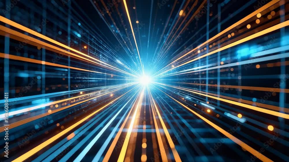 Vidéo Stock Abstract cyberspace animation featuring light blue and gold ...