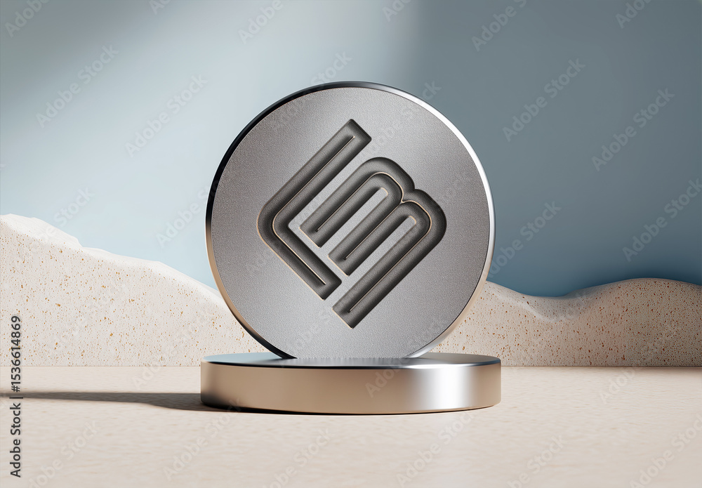 Logo Mockup Engraved In A Circular Metal Trophy Stock Template | Adobe ...
