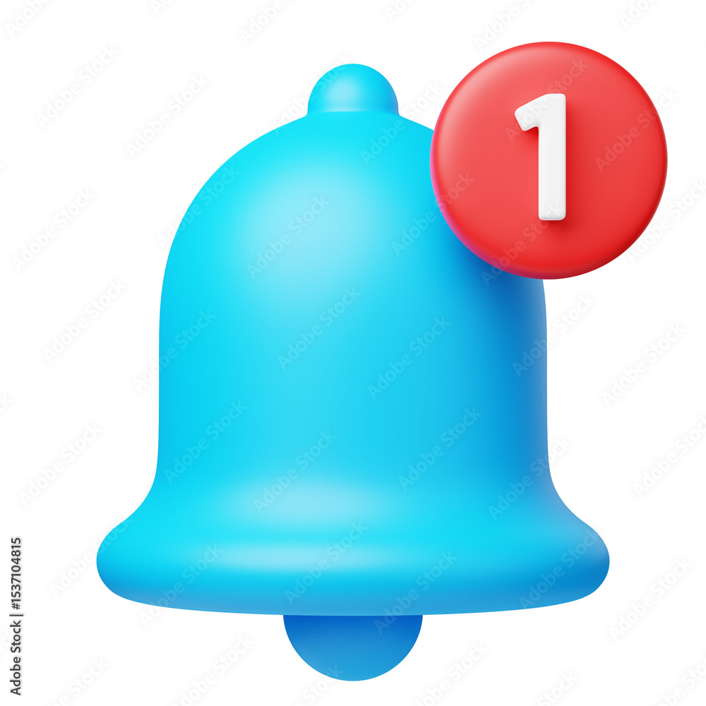 ภาพประกอบสต็อก 3d blue bell icon with notification icon isolated on ...