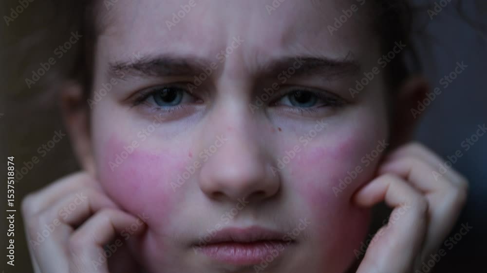 Girl Has Dry Red Skin and Scratching Her Face. Child Scratches Atopic ...
