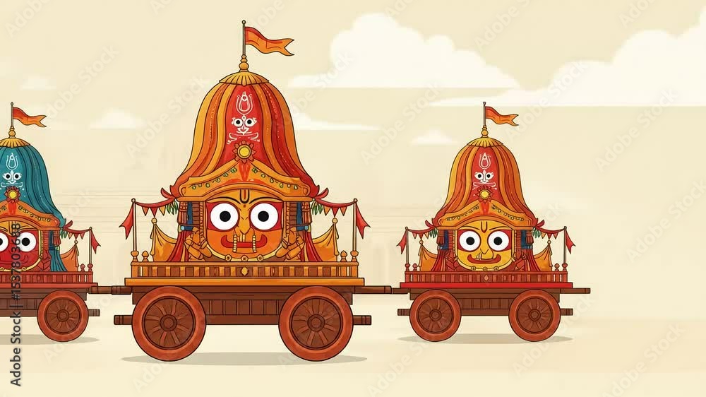 Cartoon Jagannath Rath Yatra Chariot Parade – Traditional Indian ...