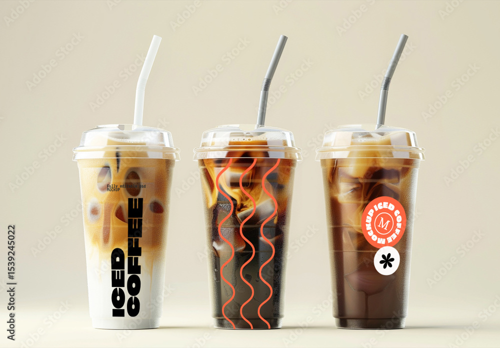 Iced Coffee Cups Mockup Trio Stock Template | Adobe Stock