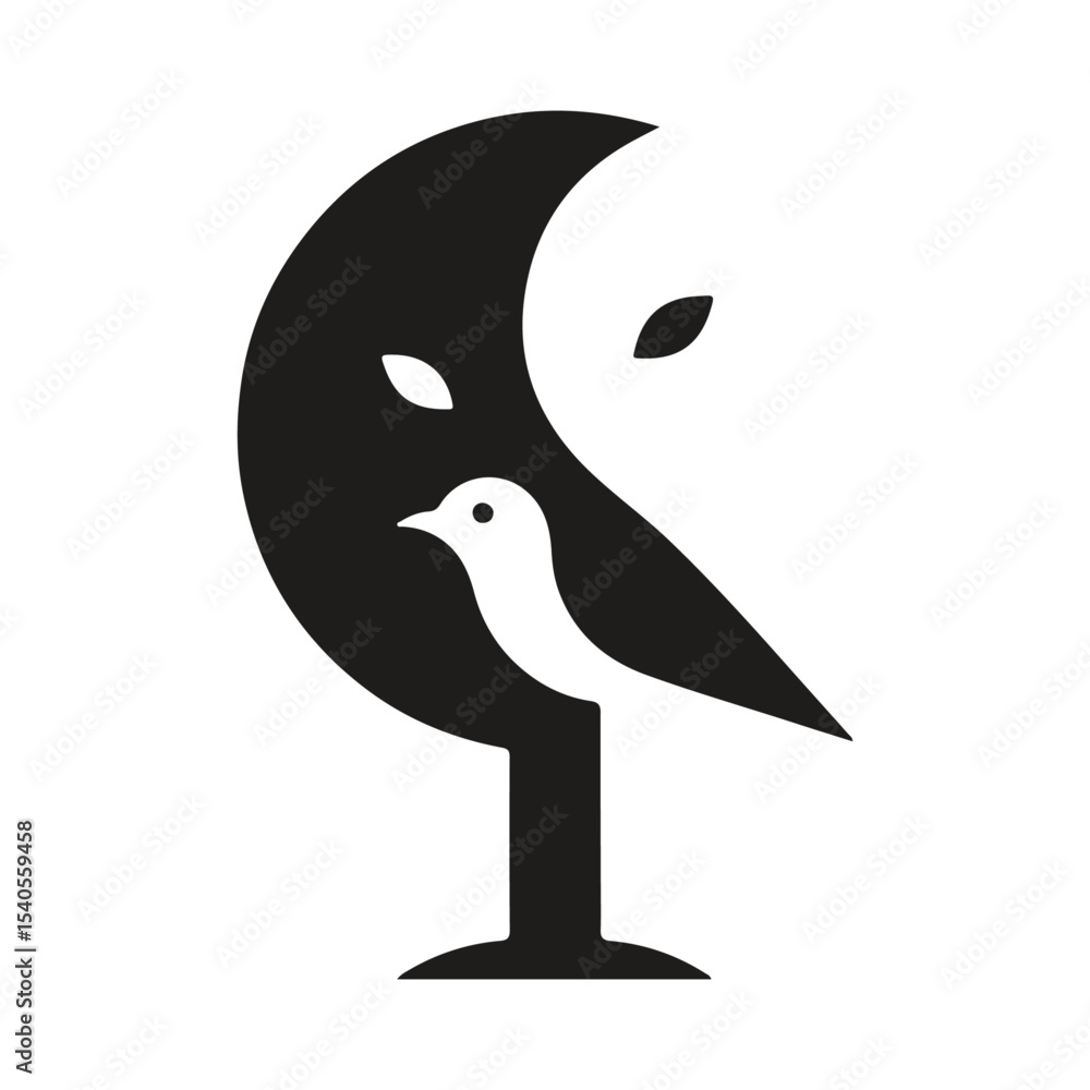 Poster Minimalist Negative Space Logo Tree with Hidden Bird in Black ...