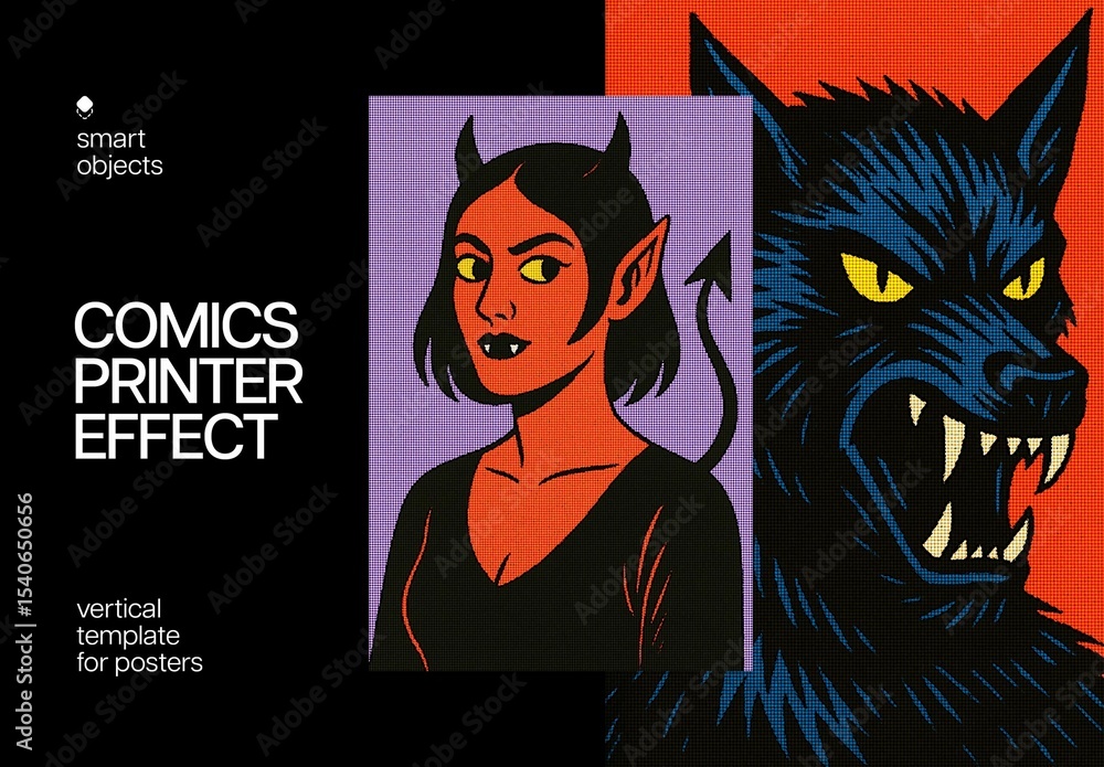 Authentic Halftone Printer Poster Effect Mockup Stock Template | Adobe ...