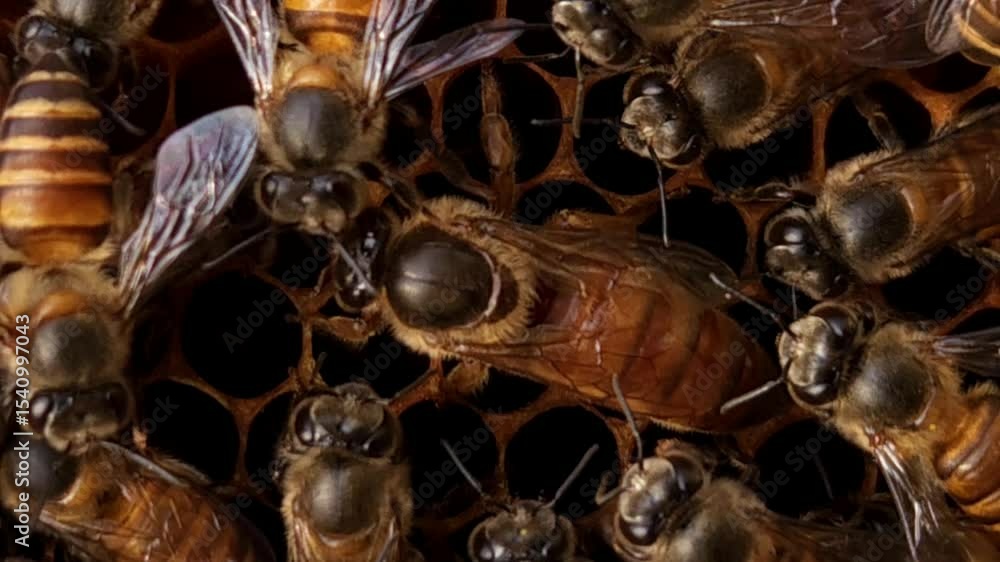 Indian honey bee (Apis cerana indica) colony thrives inside the beehive ...