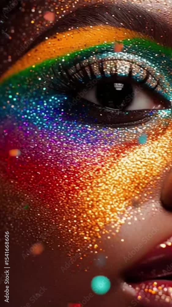 Colorful glitter makeup art, colorful artistic face paint expression ...