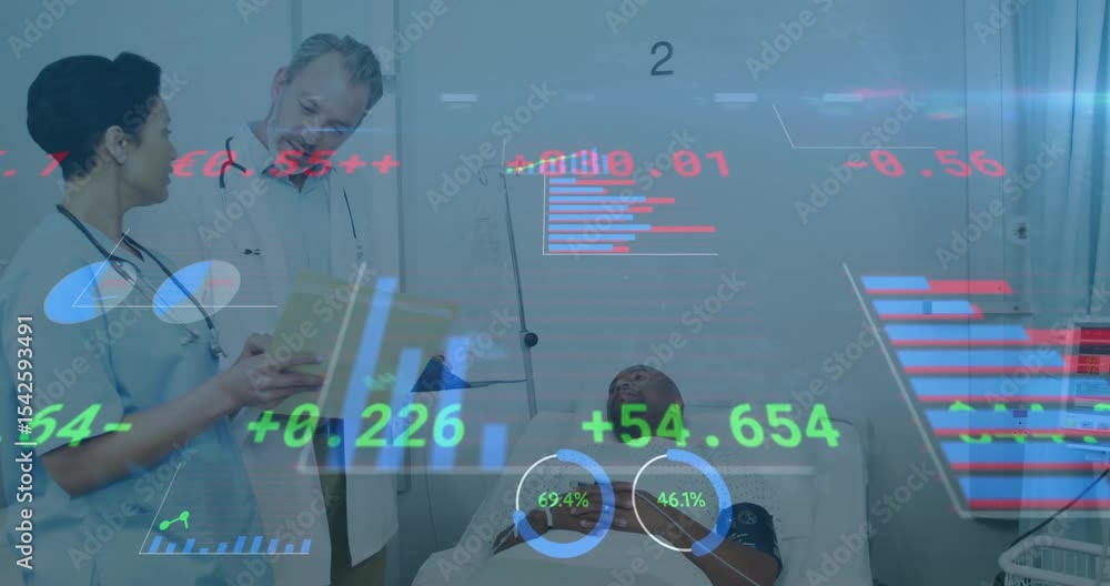 nurse and doctor reviewing patient chart and activating AR medical ...