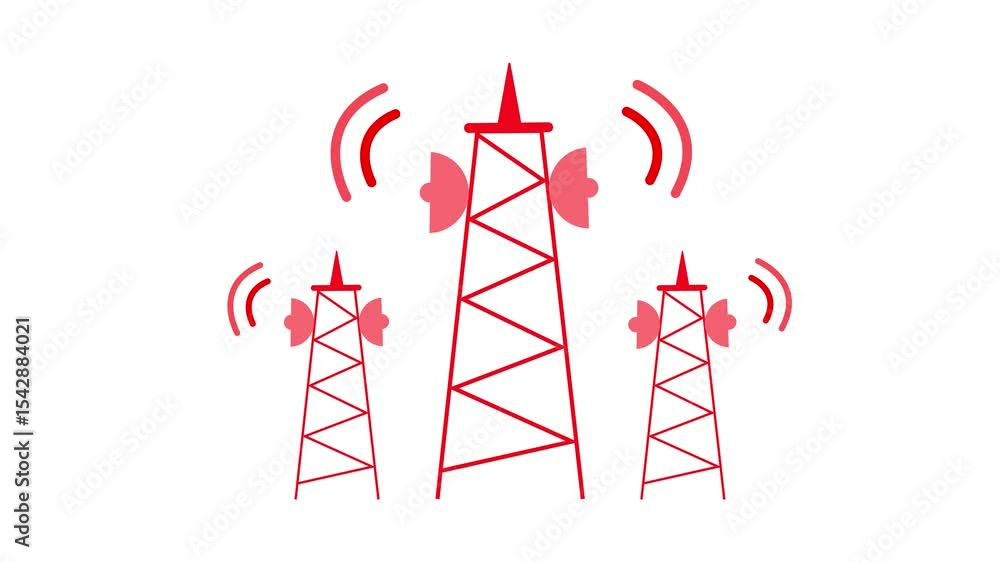 Stylized Radio Towers with Signal Waves, Cell Tower Sending Radio Waves ...