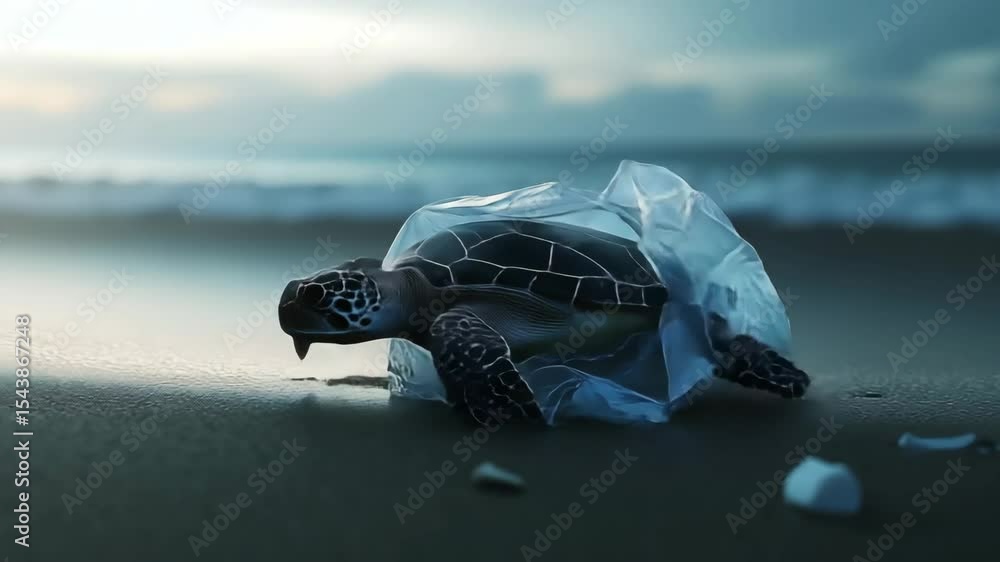 A sea turtle trapped in a plastic bag, Marine pollution, Plastic waste ...