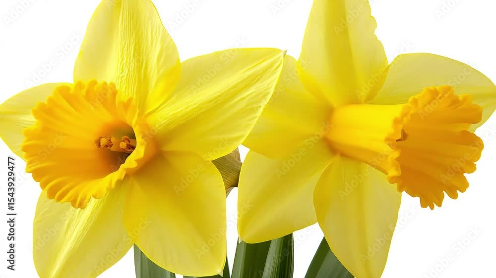 Two vibrant yellow daffodils in full bloom, showcasing their delicate ...