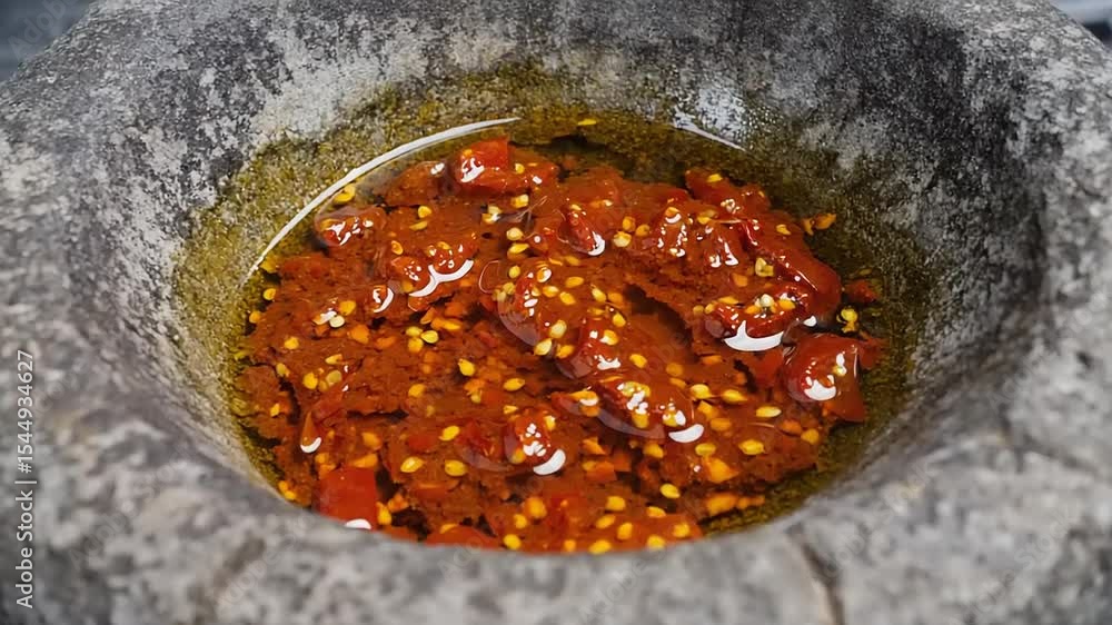 Homemade Chili Oil Recipe Spicy Red Pepper Flakes in Stone Mortar Stock ...
