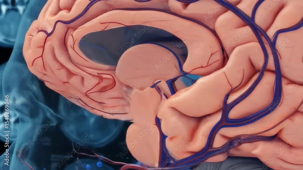 Stockvideo Human Brain Anatomy with Blood Vessels and MRI Scans - A ...