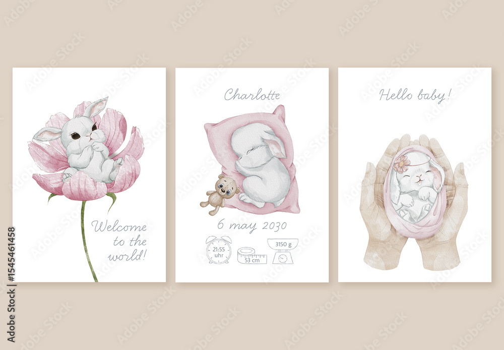 Editable Baby Girl Announcement and Nursery Printable Cards – Pink ...