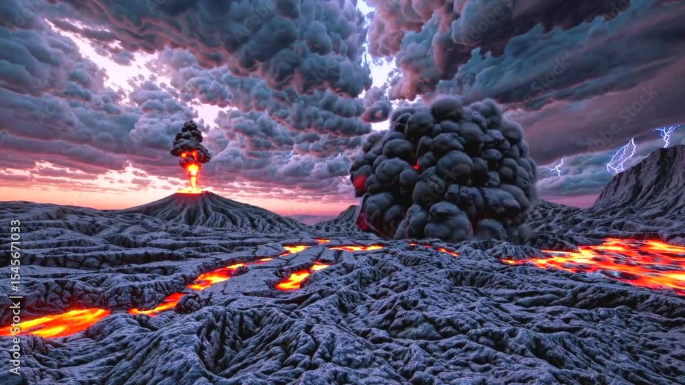 Eruption sends black smoke into lightning-filled sky, lava glows in ...