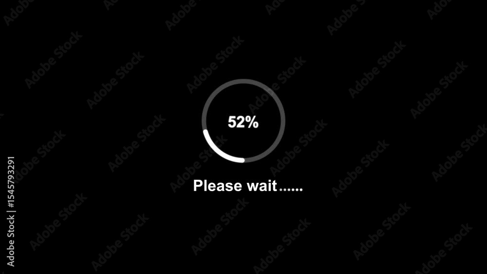Please wait circle loads on the device screen with a bright icon ...