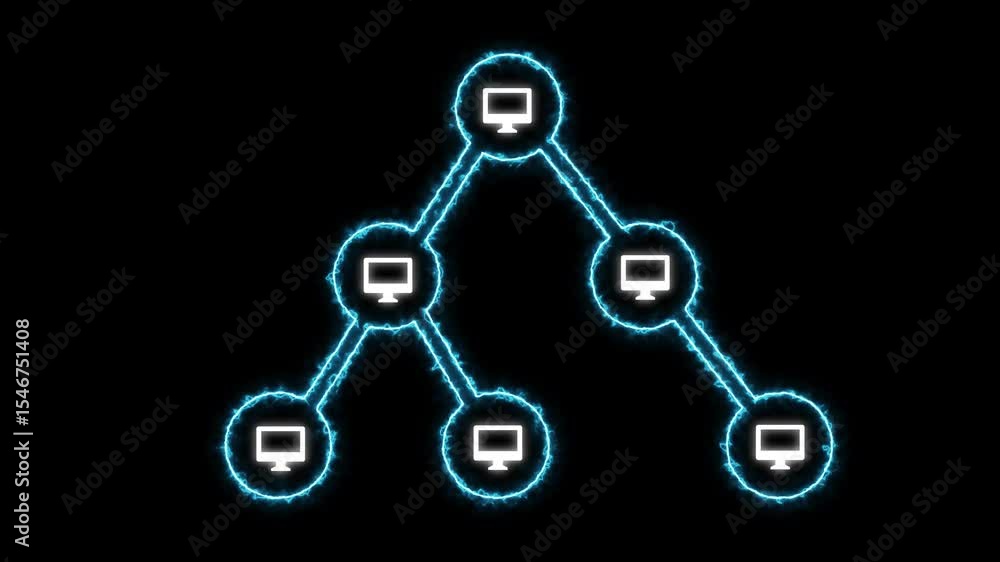 Neon Tree Network Topology with Computer Icons, Futuristic Hierarchical ...